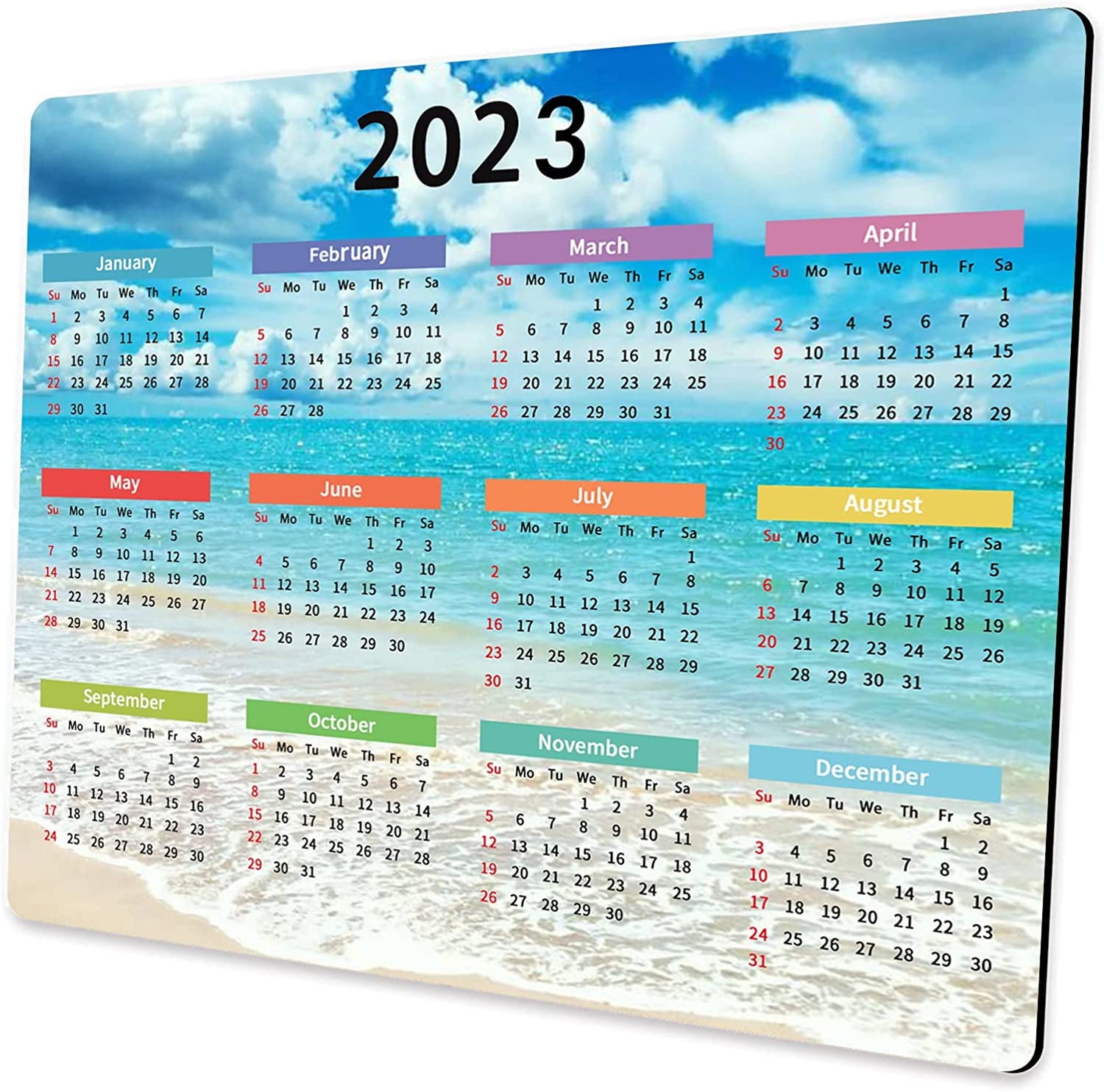 2023 Calendar Mouse Pad, Non-Slip Mouse Pad for Ocean Wave Beach Games ...