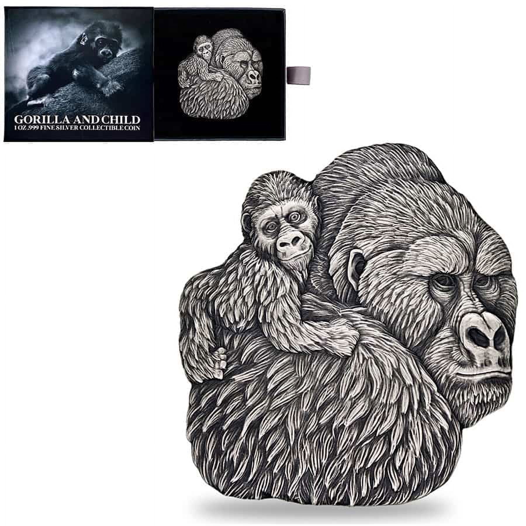 Chad 2023 Silver Gorilla and Child Coin, 1 oz .999 Fine Antiqued High ...