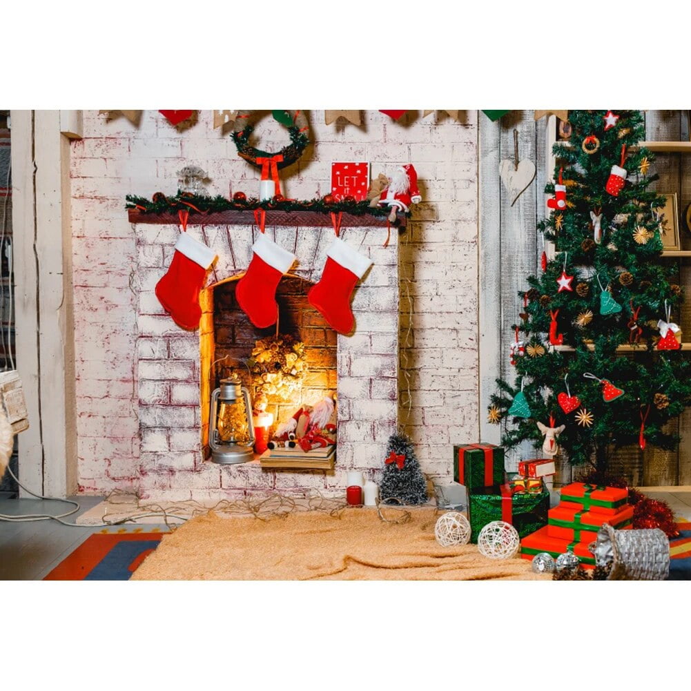 2023 Christmas Tree Photography Backdrop Fireplace Gifts Background ...
