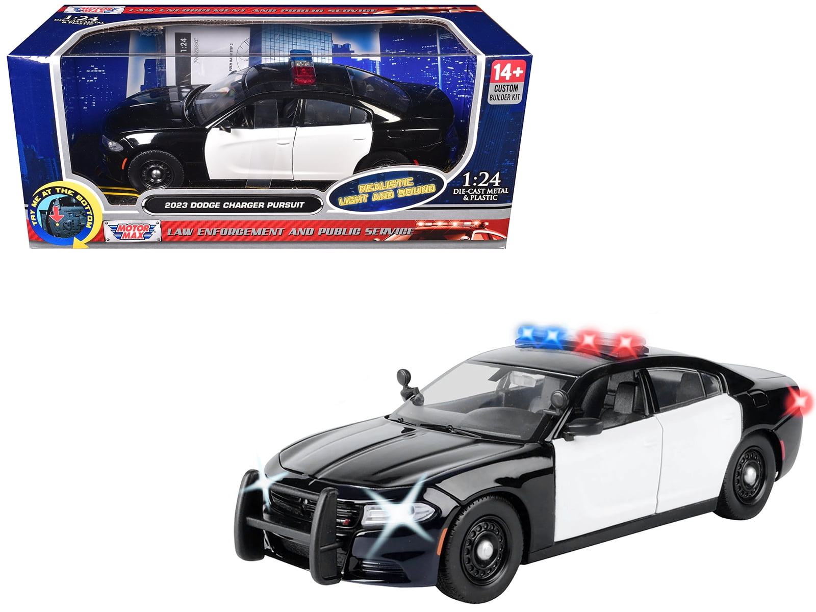 2023 Dodge Charger Pursuit Police Car Black & White w/Light Bar, Front ...