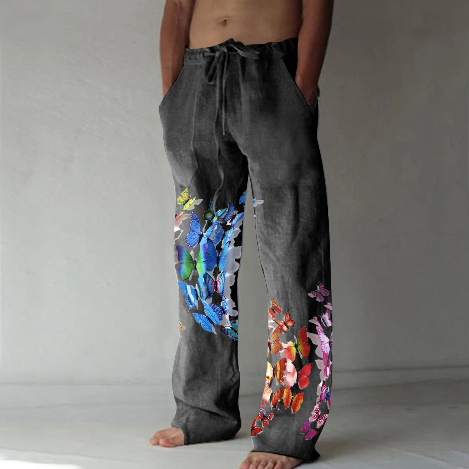 2023 Fashion Casual Sweatpants for Men Wide Leg Pants Printed Lace-up ...