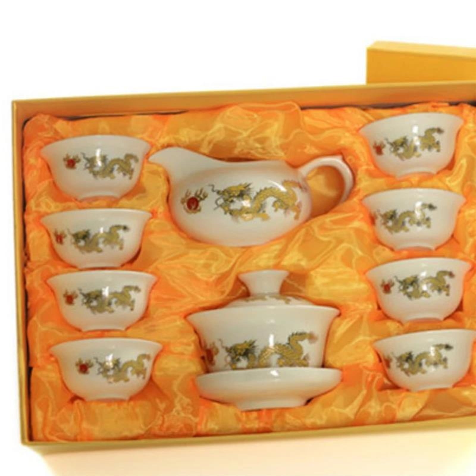 2023 High-grade Golden Dragon Milky White Jade Porcelain Ceramic Kung ...