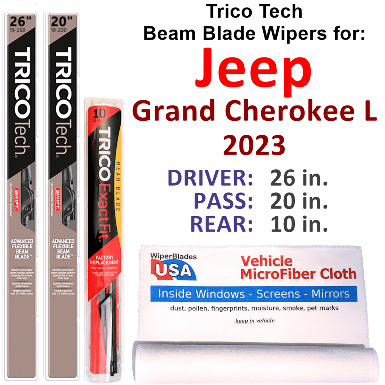 2023 Jeep Grand Cherokee L Beam Blade Wipers (Set of 3) w/Rear Wiper ...