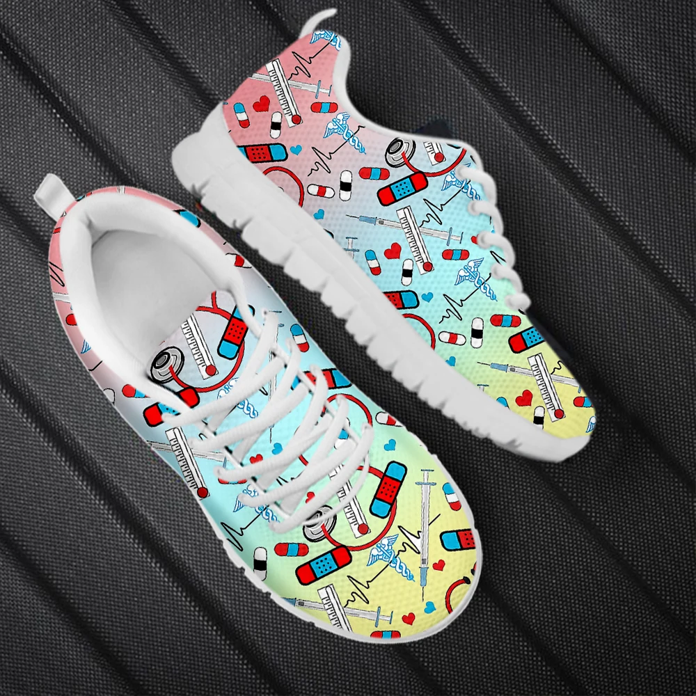 2023 Ladies Flat Shoes Gradient Medical Facilities Pattern Lace-up ...