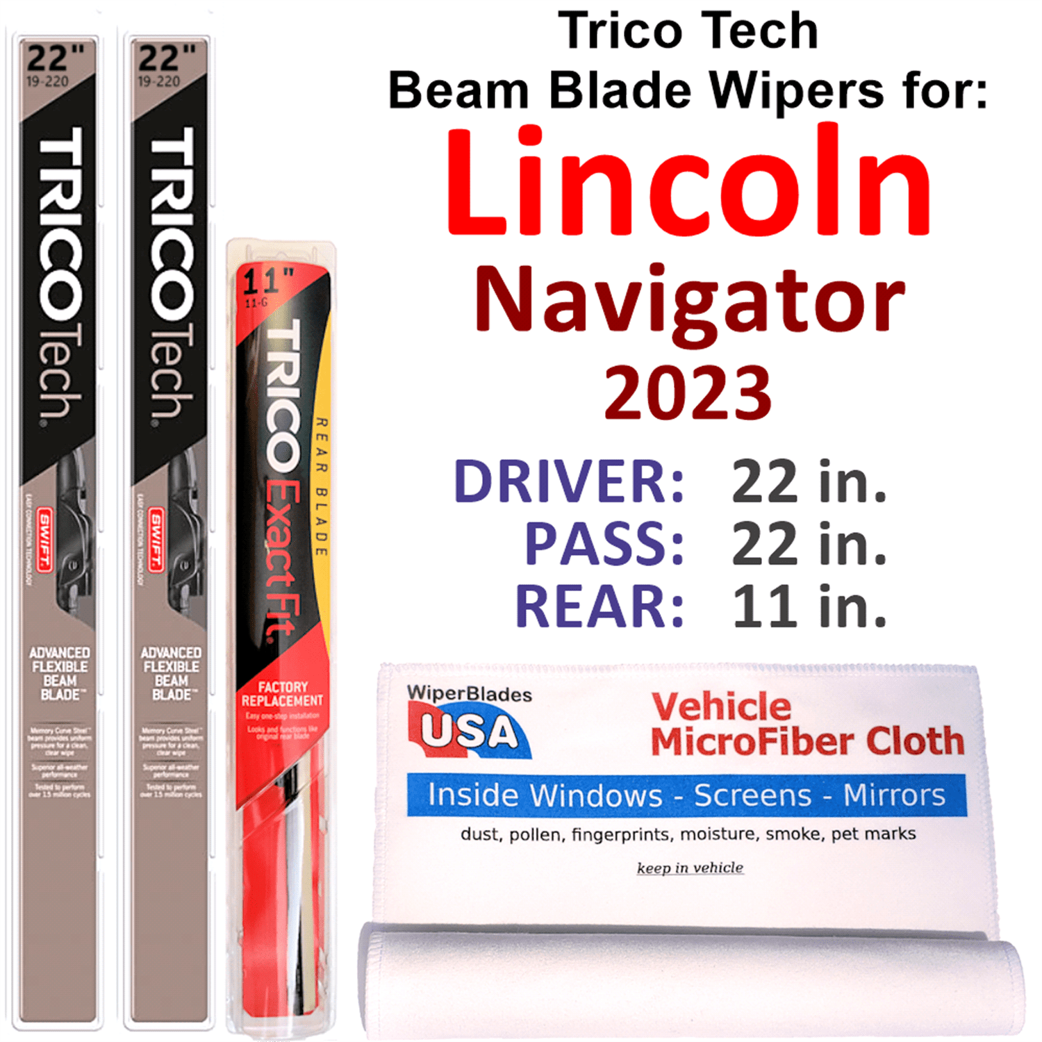 2023 Lincoln Navigator Beam Blade Wipers (Set of 3) w/Rear Wiper ...