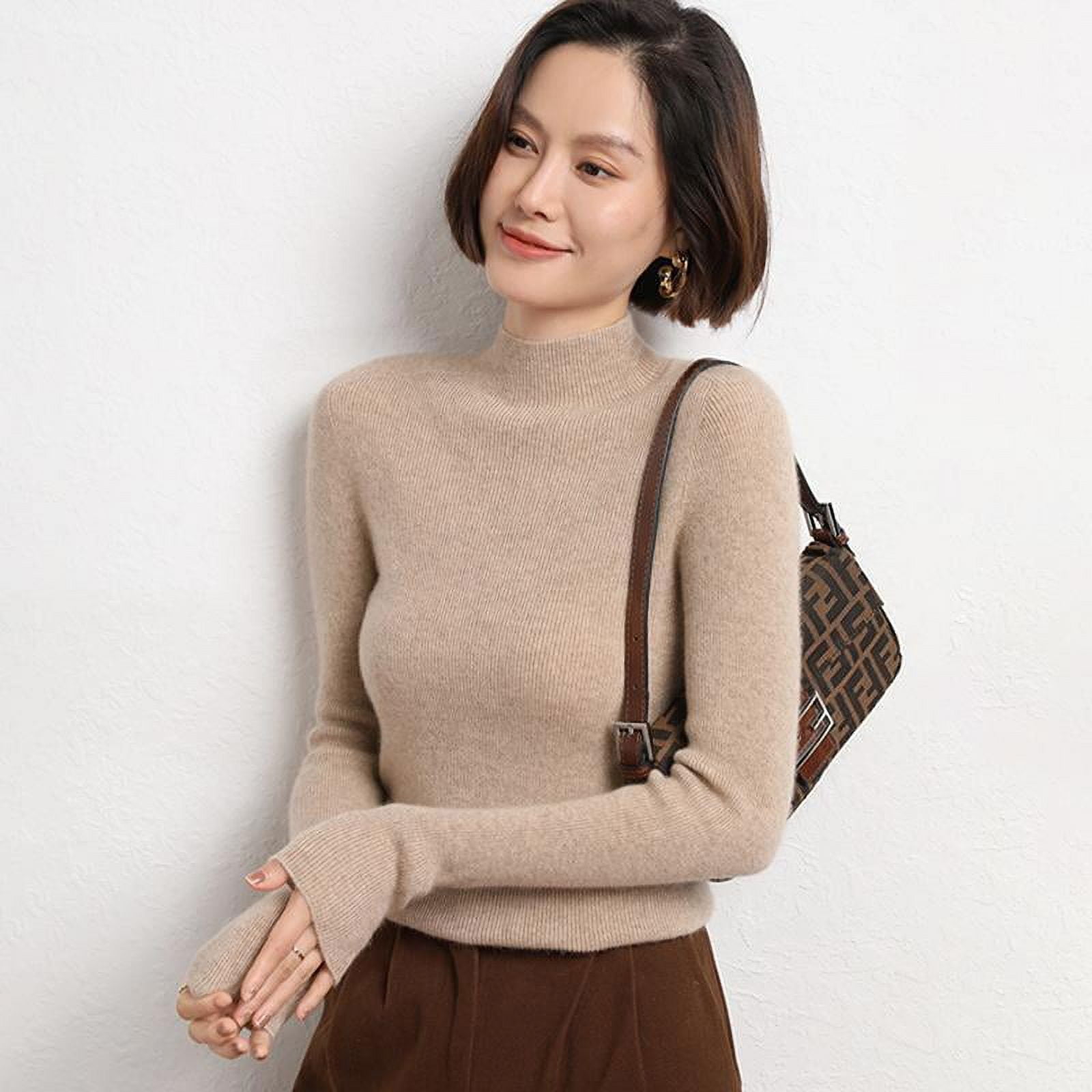 2023 Mock Neck Pullover Wool Blend Sweaters Slim Fit Stretchy Knitting ...