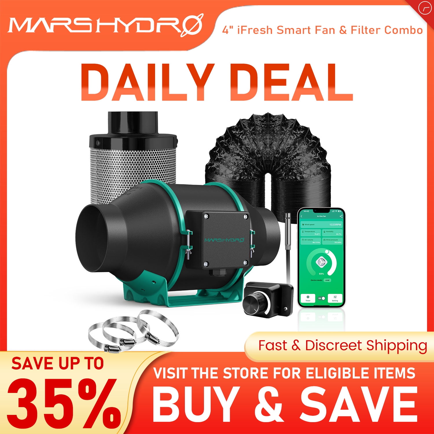 2024 New Arrival!Mars Hydro Smart ifresh 4" Air Filtration Kit,Inline ...
