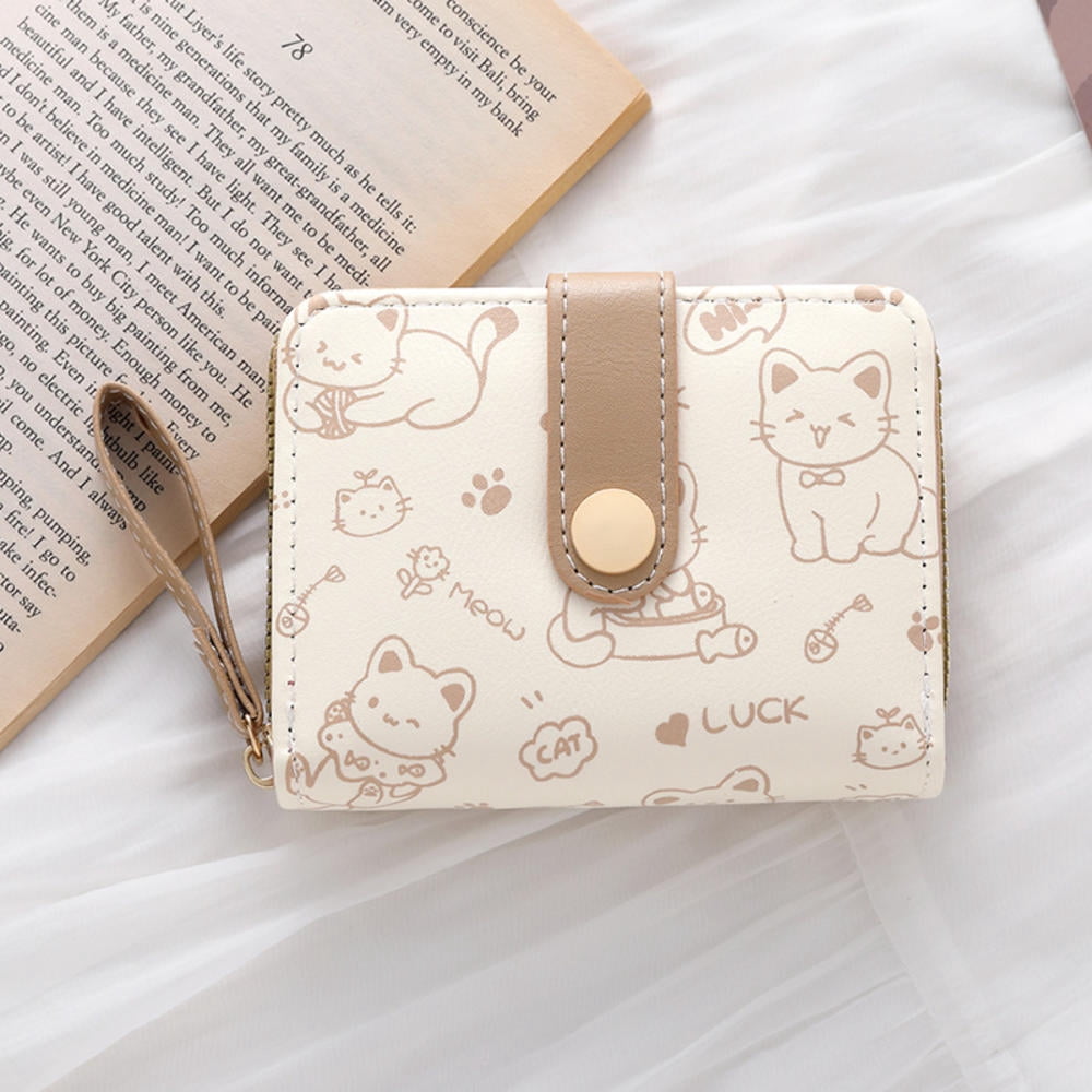 2023 New Cute Cat Women's Wallet Short Student Card Bag Zipper Wallet ...