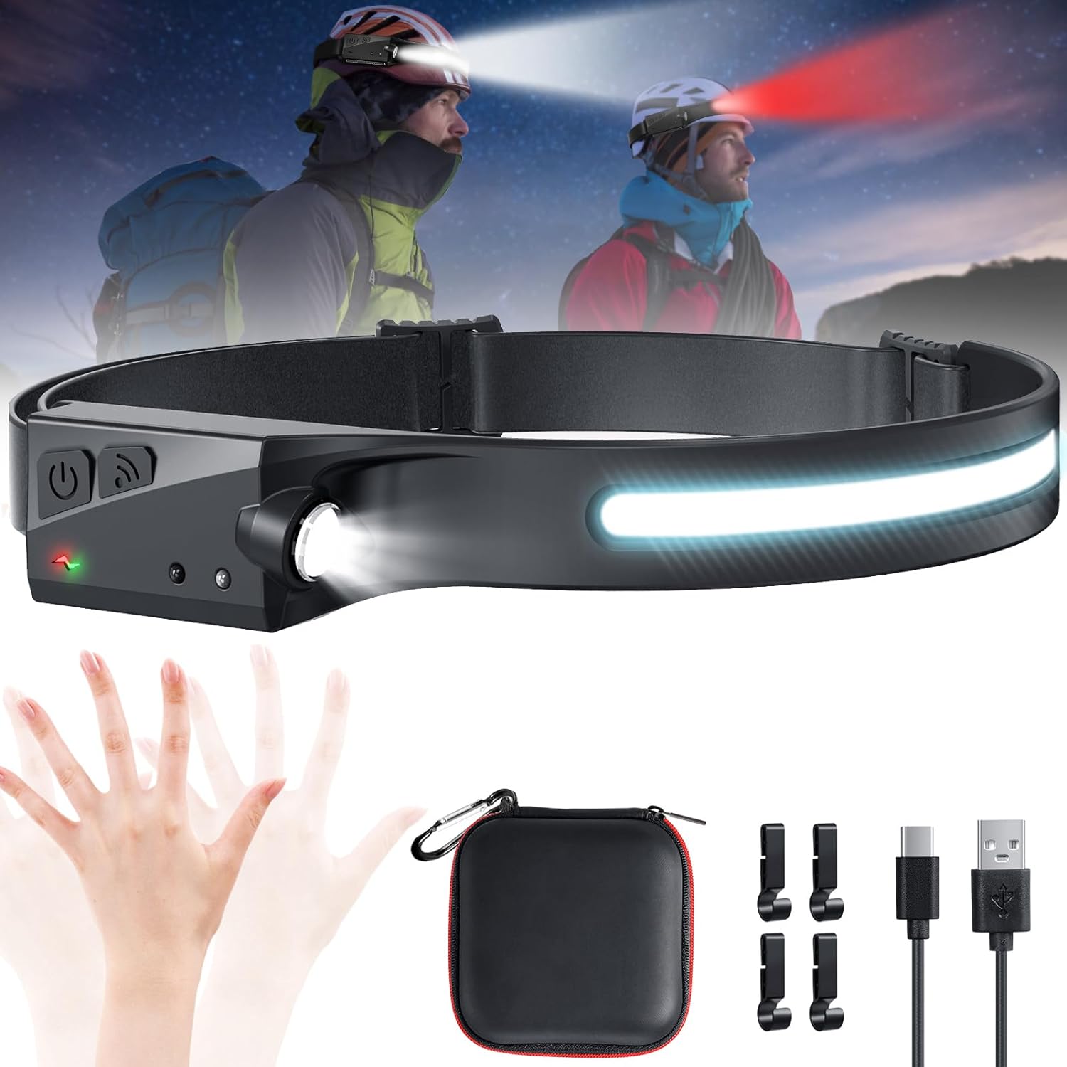 [2023 New] LED Headlamp Rechargeable, 230° Wide Beam Head Lamp with Red ...