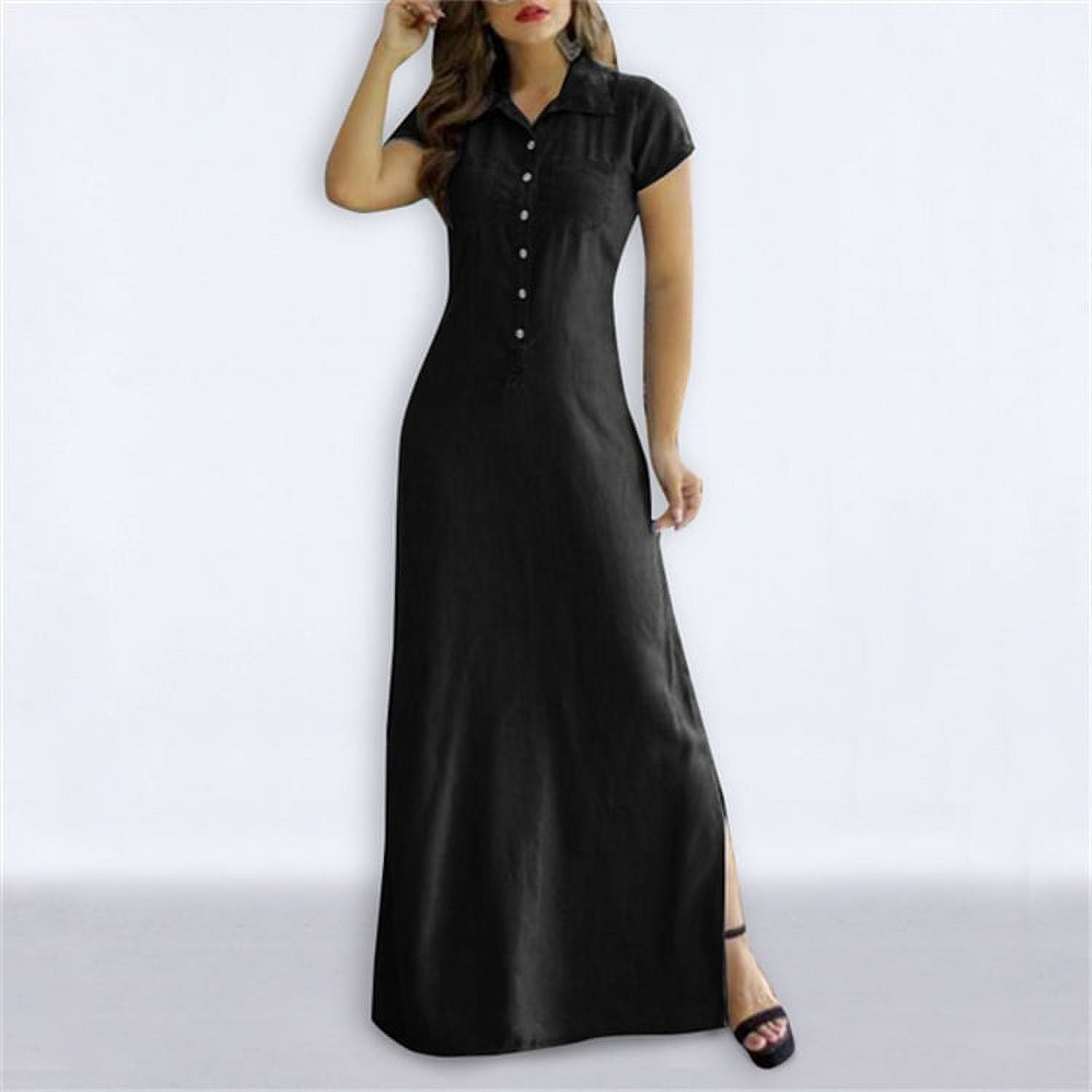 HHH 2023 New Long Dress Shirt Collar Slit Pocket Large Swing Dress plus ...