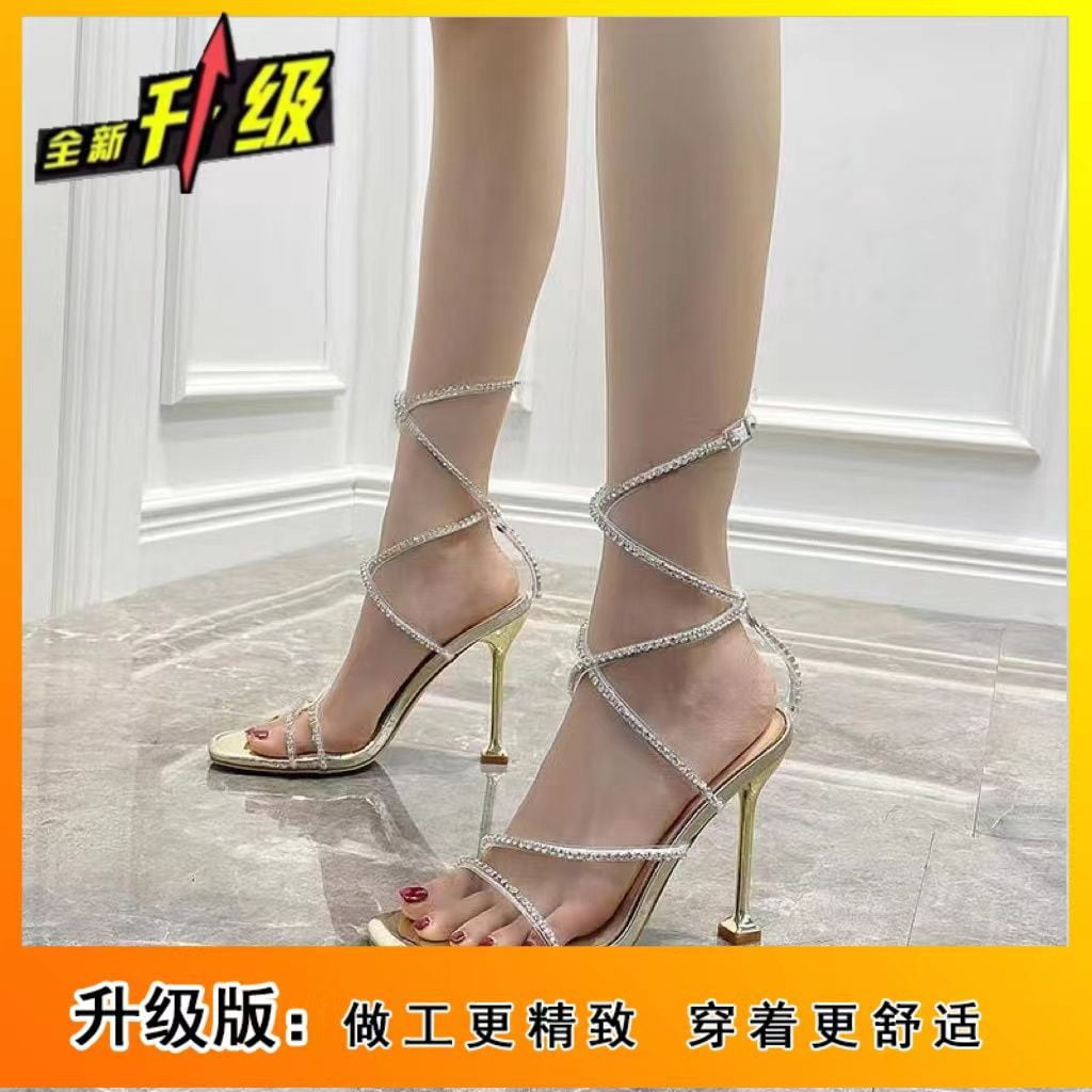 HHH 2023 New Rhinestone One Strap Summer Sandals Stiletto Sexy Pure ...