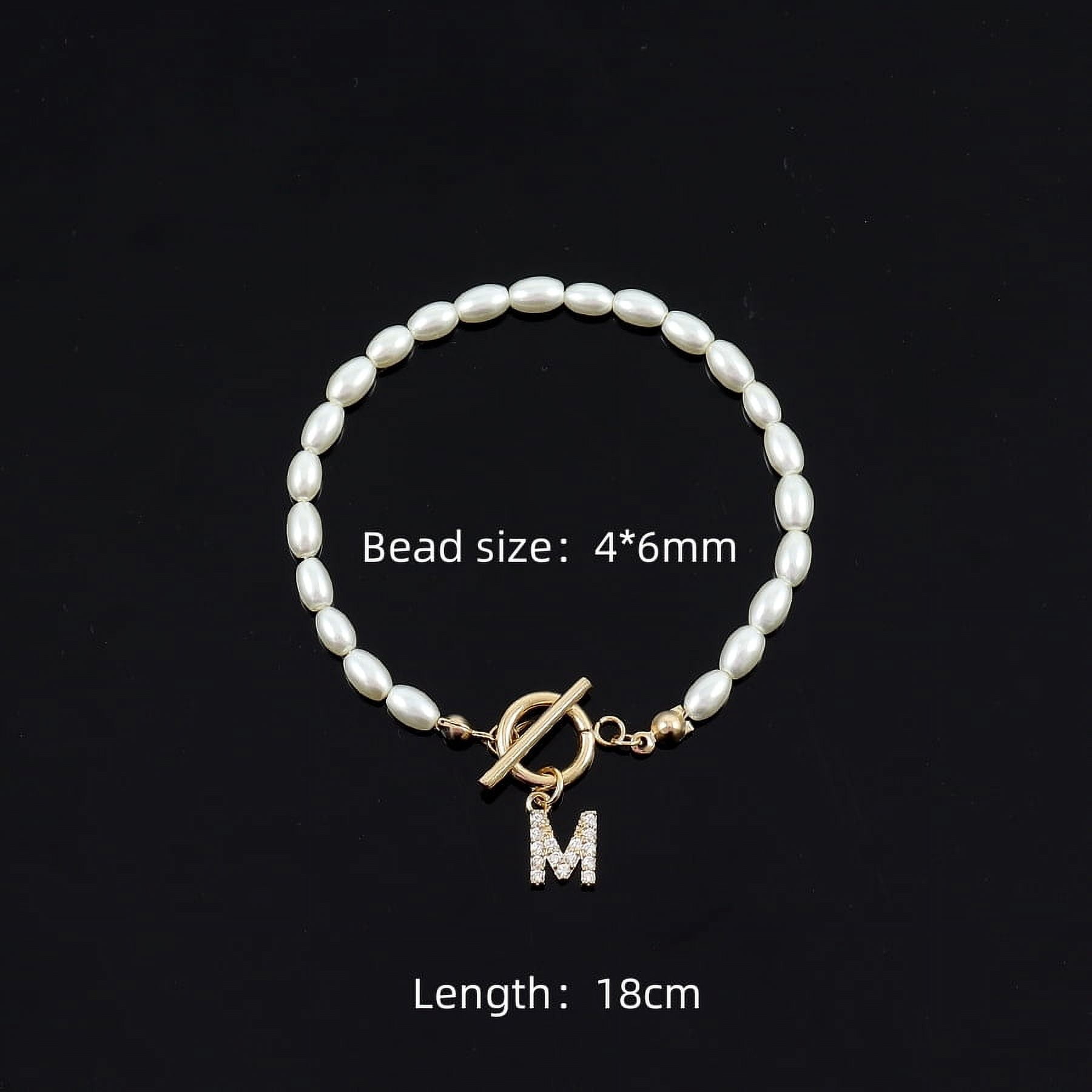 2023 New Trendy Pave Zircon 26 Initial Bracelet Women Imitation Pearl ...