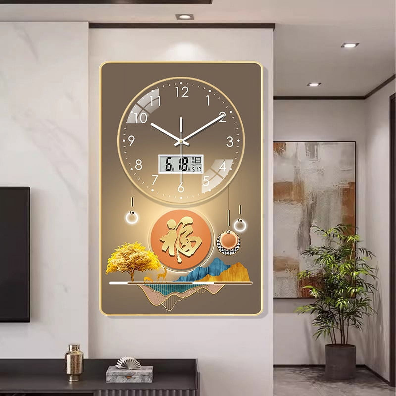 2023 New Wall Clock Crystal Porcelain Painting Living Room Decorative ...