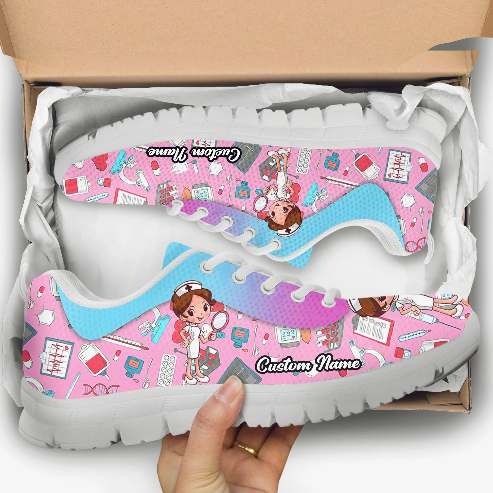 2023 Personalitized Nurse Sneakers Kawaii Nurse Pattern Lace-up Flat ...