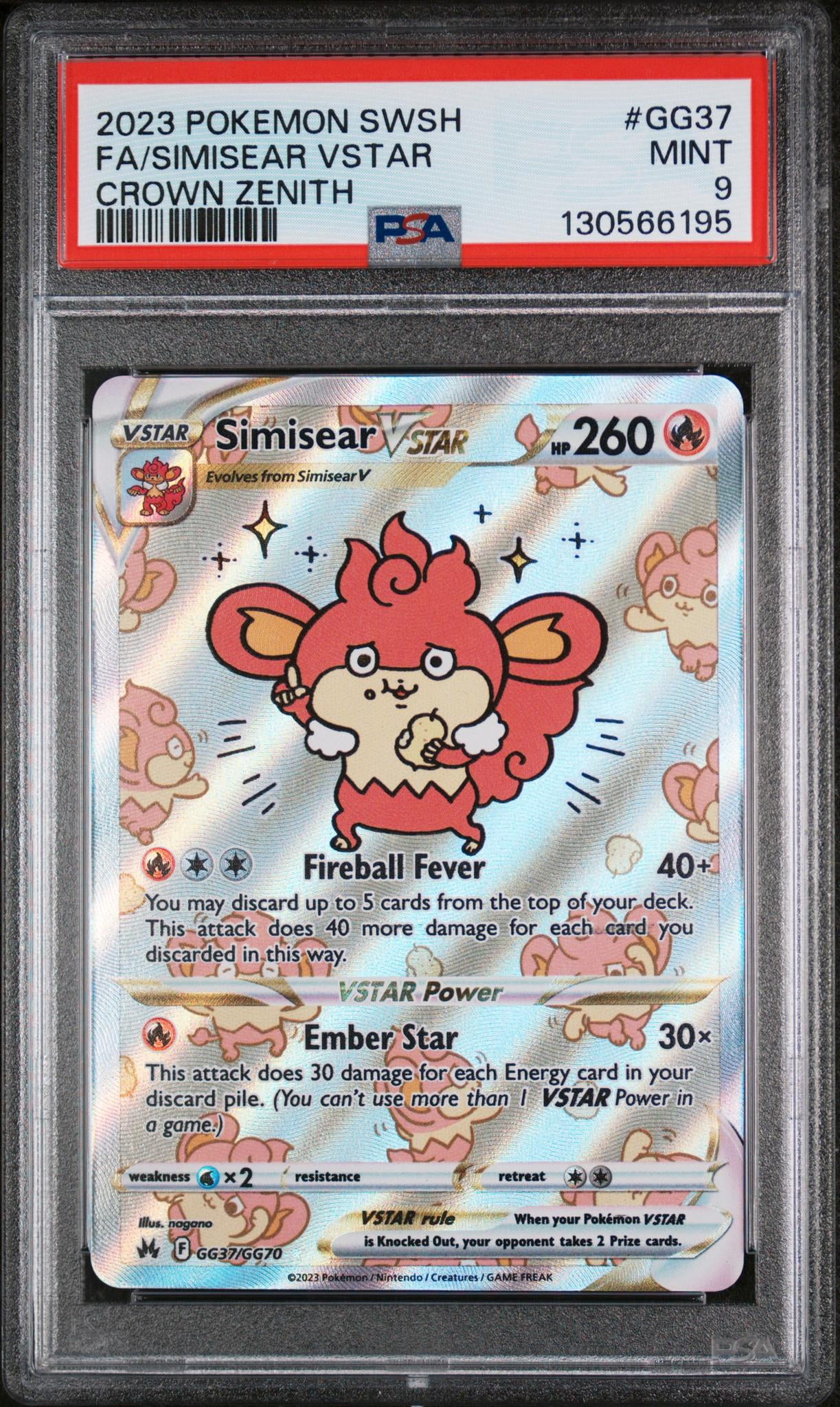 2023 Pokemon Sword and Shield Crown Zenith Simisear Vstar #GG37 PSA 9 ...