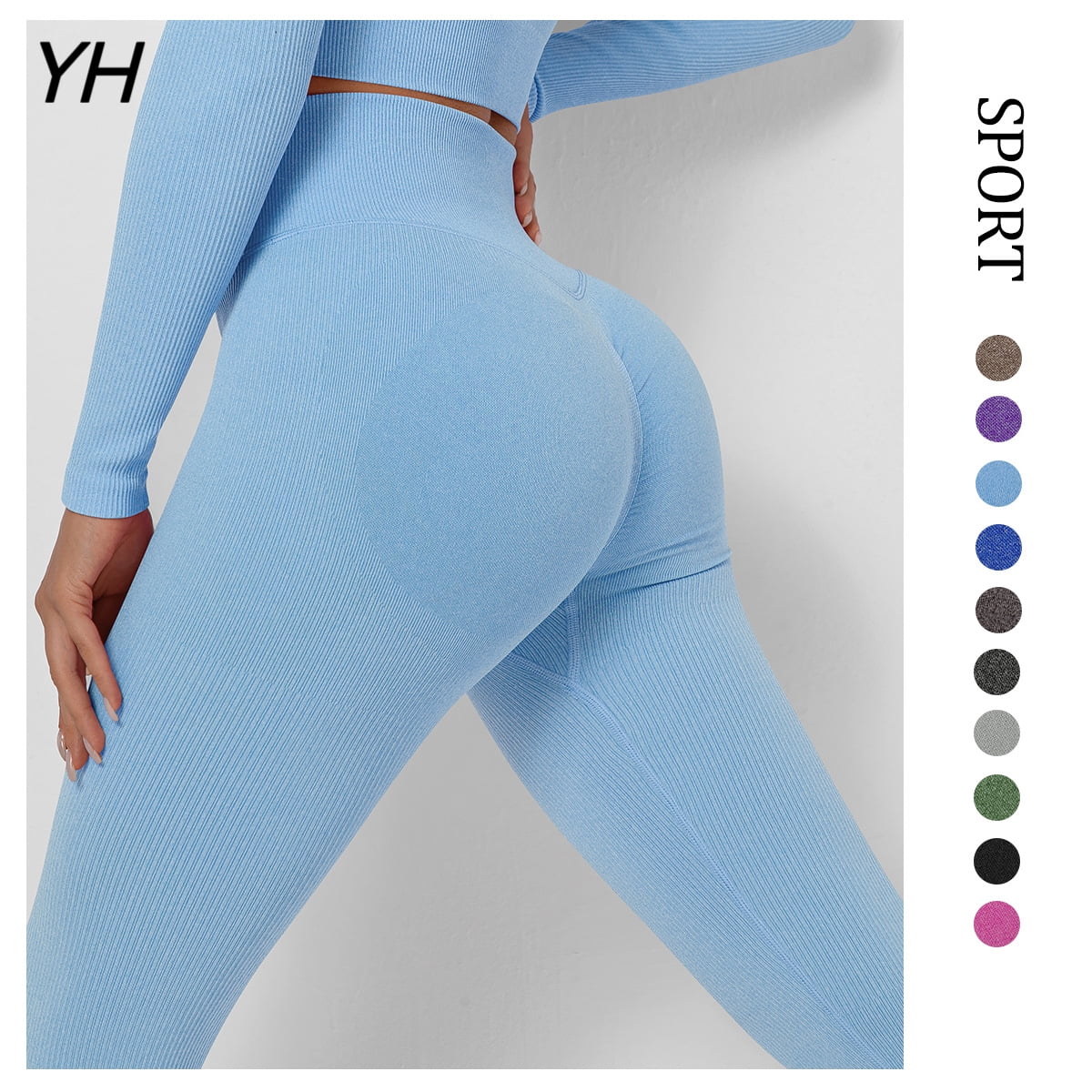 2023 Ribbed Yoga Pants High Waisted Gym Leggings Women Sports Pants Seamless Leggings Sport ...