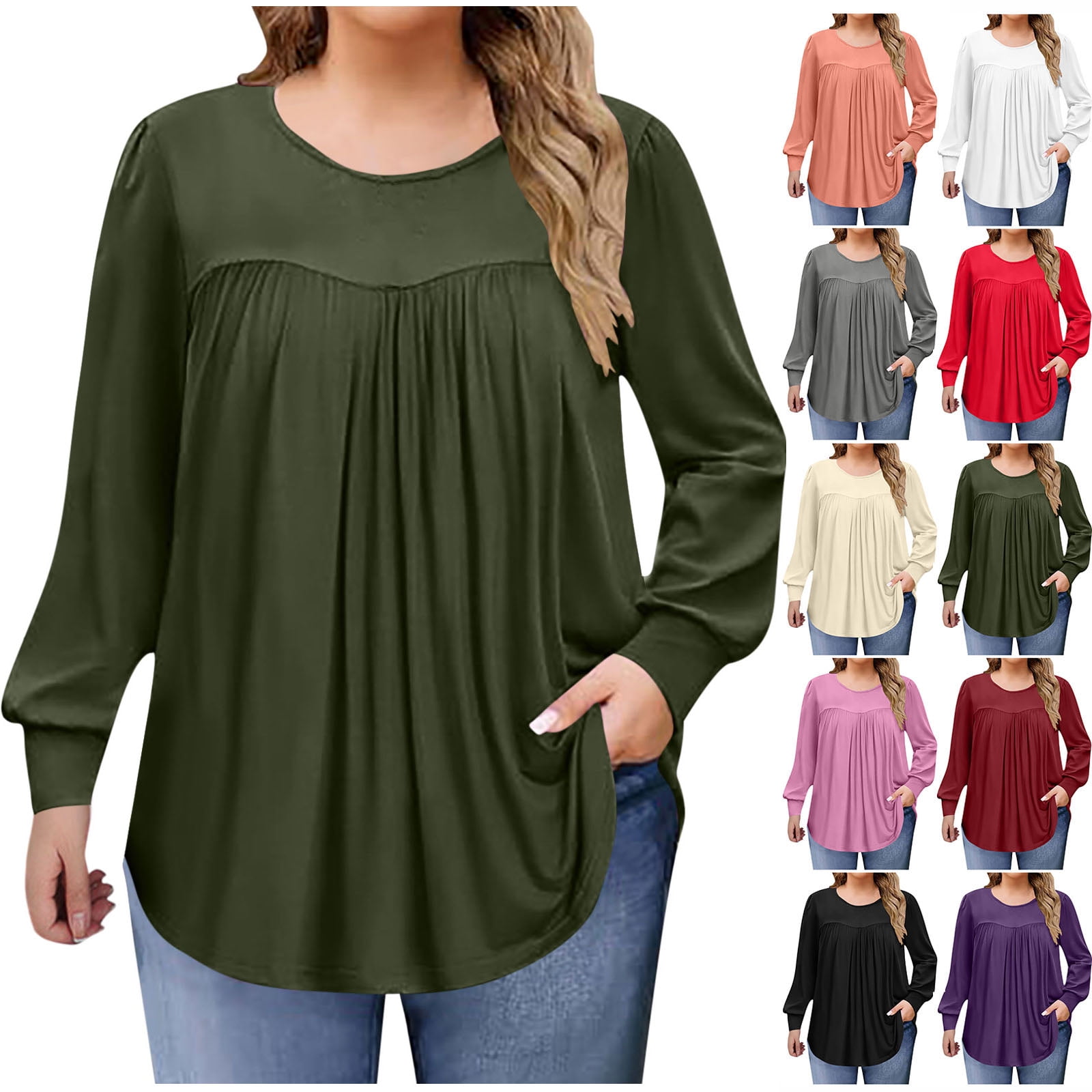 Long Sleeve Shirts for Women Sawvnm Women's Fashion Solid Color Plus ...