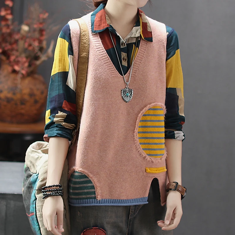 2023 Spring Females Fashion Vests Ladies Loose V Neck Warm Sweaters ...