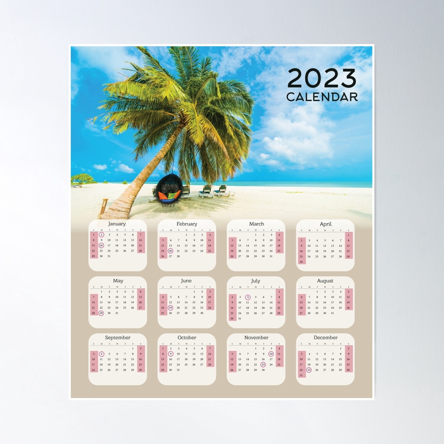 2023 Tropical Island Calendar Poster Wall Art, Modern Wall Decor, 12x18 ...