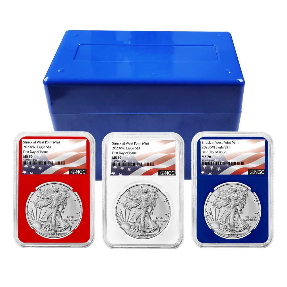 2023 (W) $1 American Silver Eagle 3pc Set NGC MS70 FDI Flag Label Red White Blue - Walmart.com