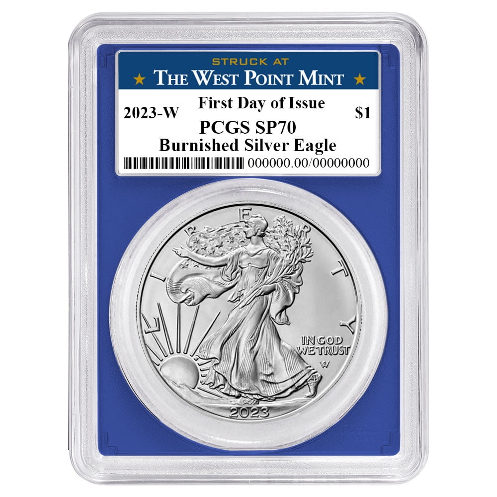 2023-W Burnished $1 American Silver Eagle PCGS SP70 FDOI West Point Label Blue Frame - Walmart.com
