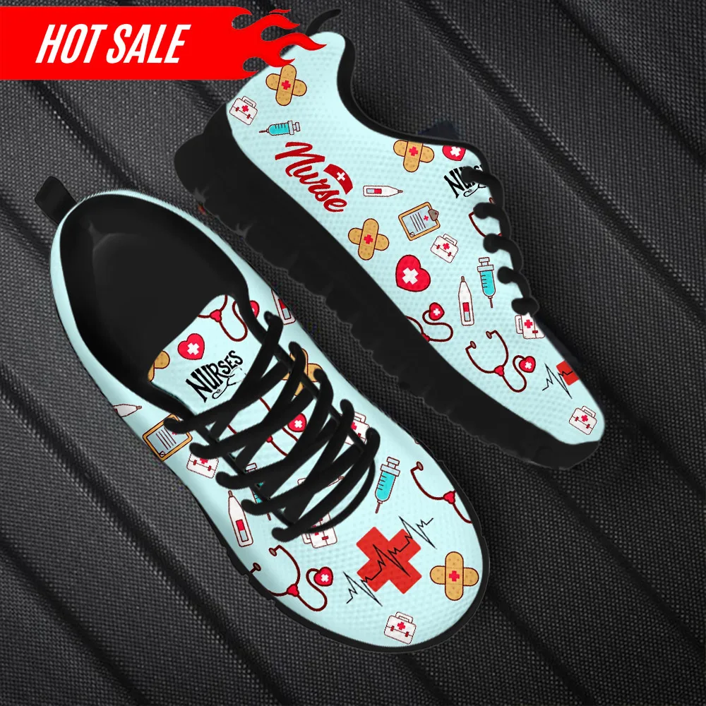 2023 Women Nurse Shoes Breathable Lace up Flat Shoes First Aid Sign ...