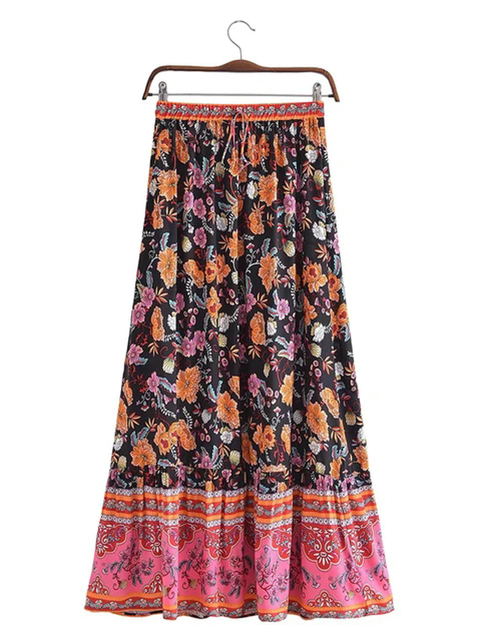 2023 Women Summer Fashion Vintage Floral Print Long Skirt Bohemian ...