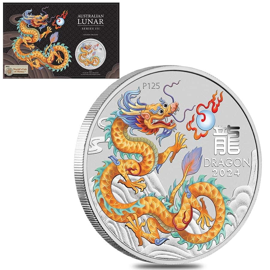 2024 1 oz Colorized Silver Lunar Golden Dragon Coin Perth Mint WFM ...