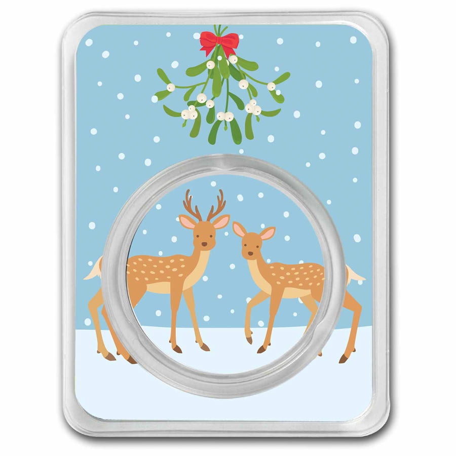 2024 1 oz Silver Colorized Round - Deer Under Mistletoe & Snow ...