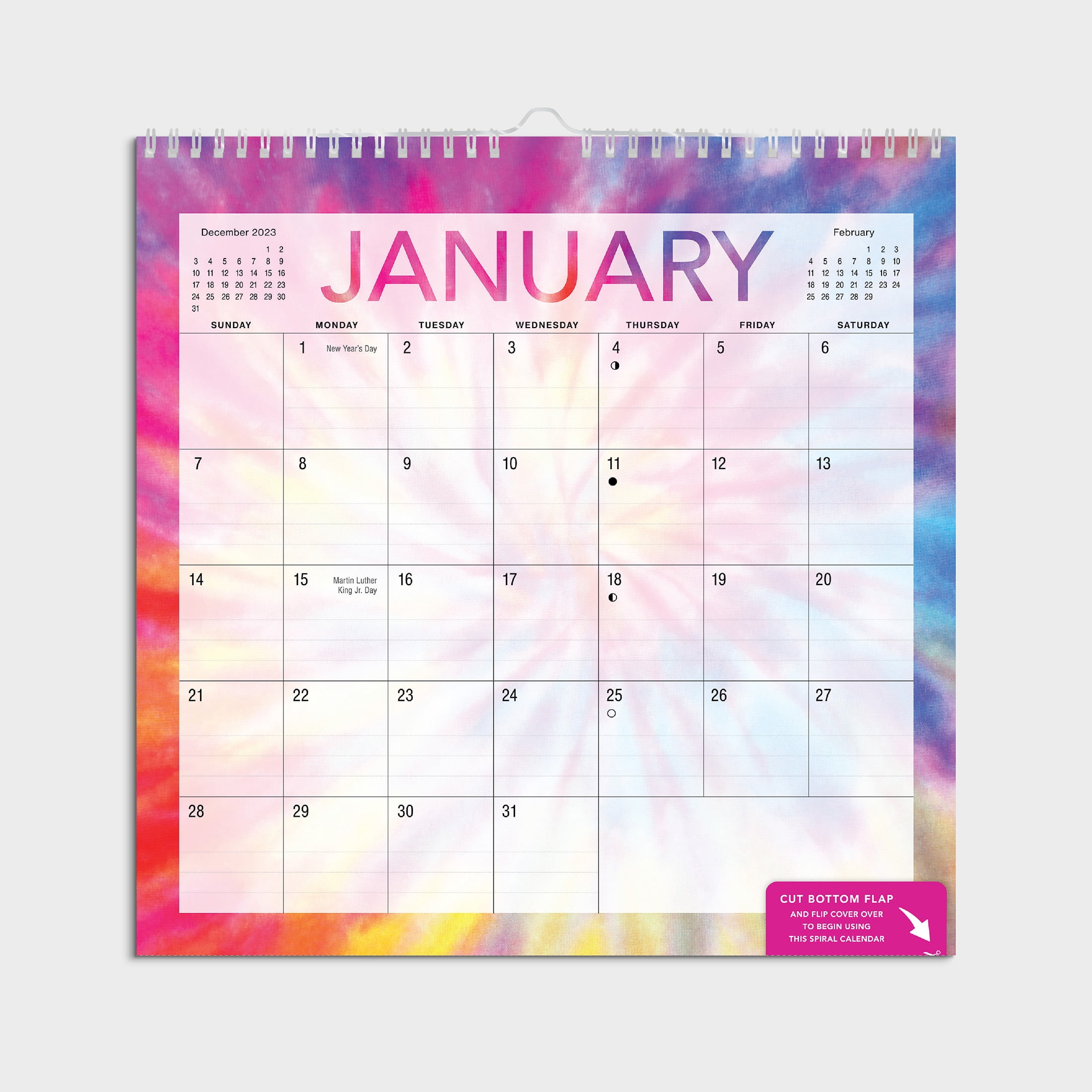 2024- 12 Month Calendar-Tie Dye Border-12x12 Spiral bound -by Pen+Gear ...