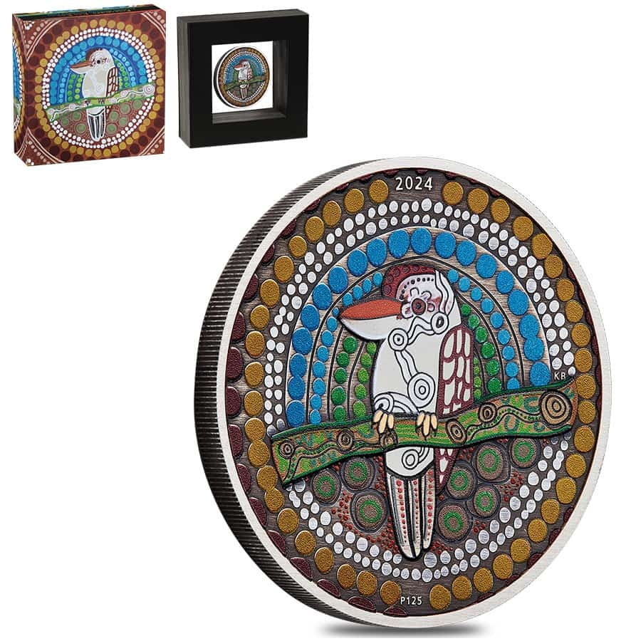 2024 2 oz Kookaburra Kaa-Kaa Antiqued Colorized Silver Coin Perth Mint ...