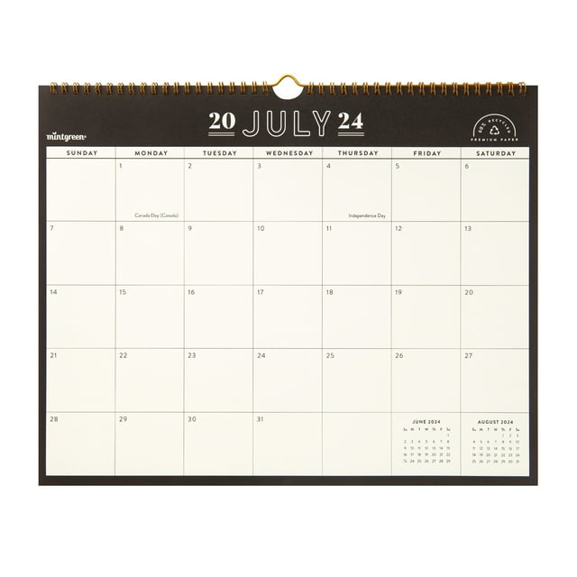 2024 - 2025 Mintgreen Medium Wall Calendar Black 15x12in. - Walmart.com