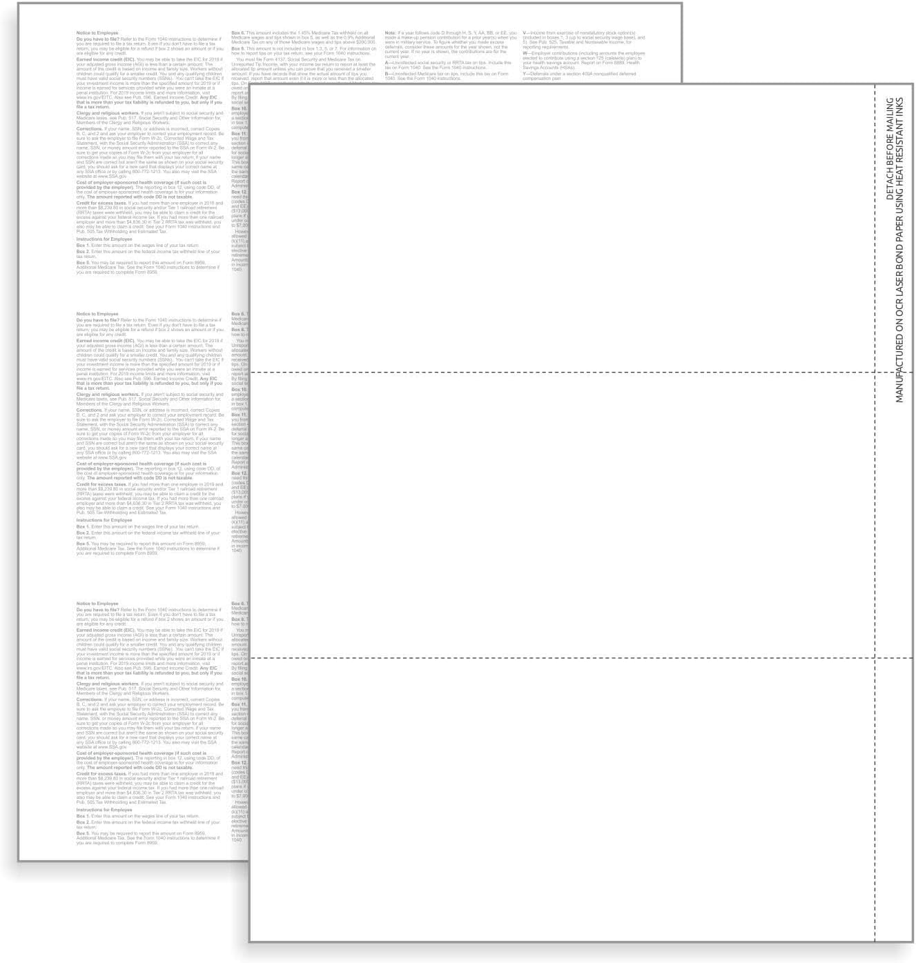 2024 3-Up W-2 Tax Forms (100 Sheets) for Laser or Inkjet, 24 lb. Paper ...
