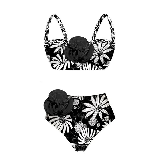 2024 3d Flower Bikini Underwire Swimsuit With Skirt High Waist Swimwear