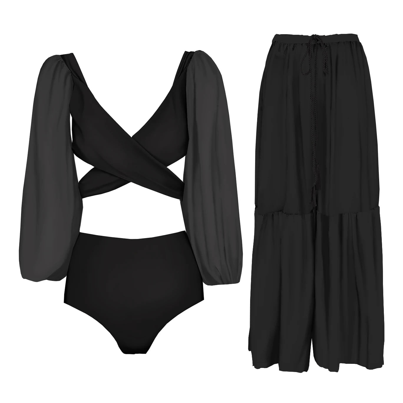 2024 3pc Sexy Swimwear Women Swimsuit Puff Sleeve Bathingsuit Push Up
