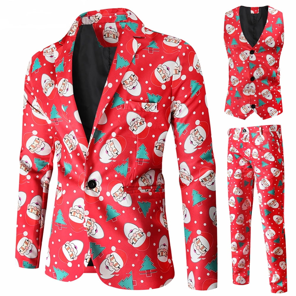 2024 3PCS Christmas Suits for Men Regular Fit Suit Snowflake Snowman ...