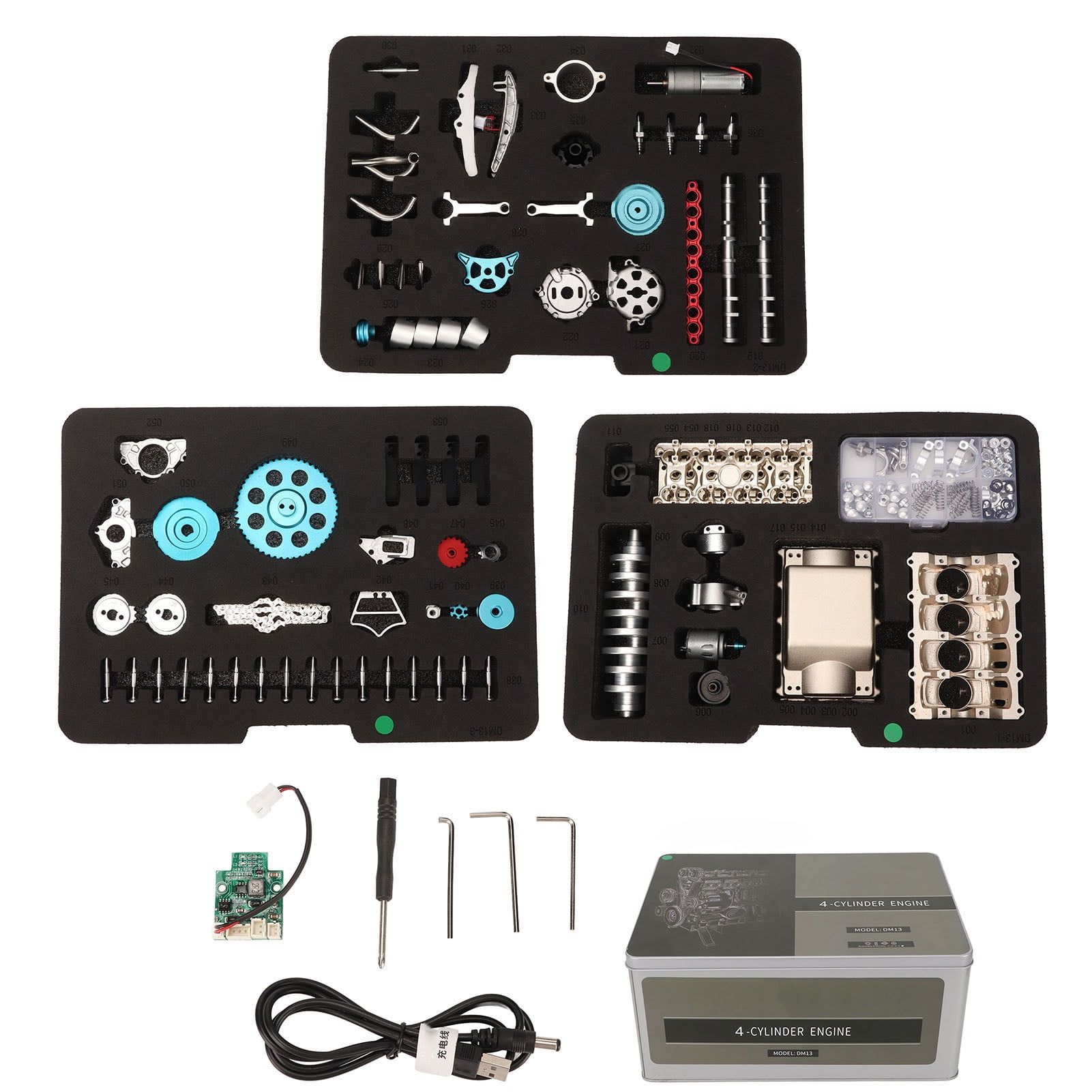 2024 4 Cylinder Engine Kit All Metal DIY Assembled Model Electric Four ...
