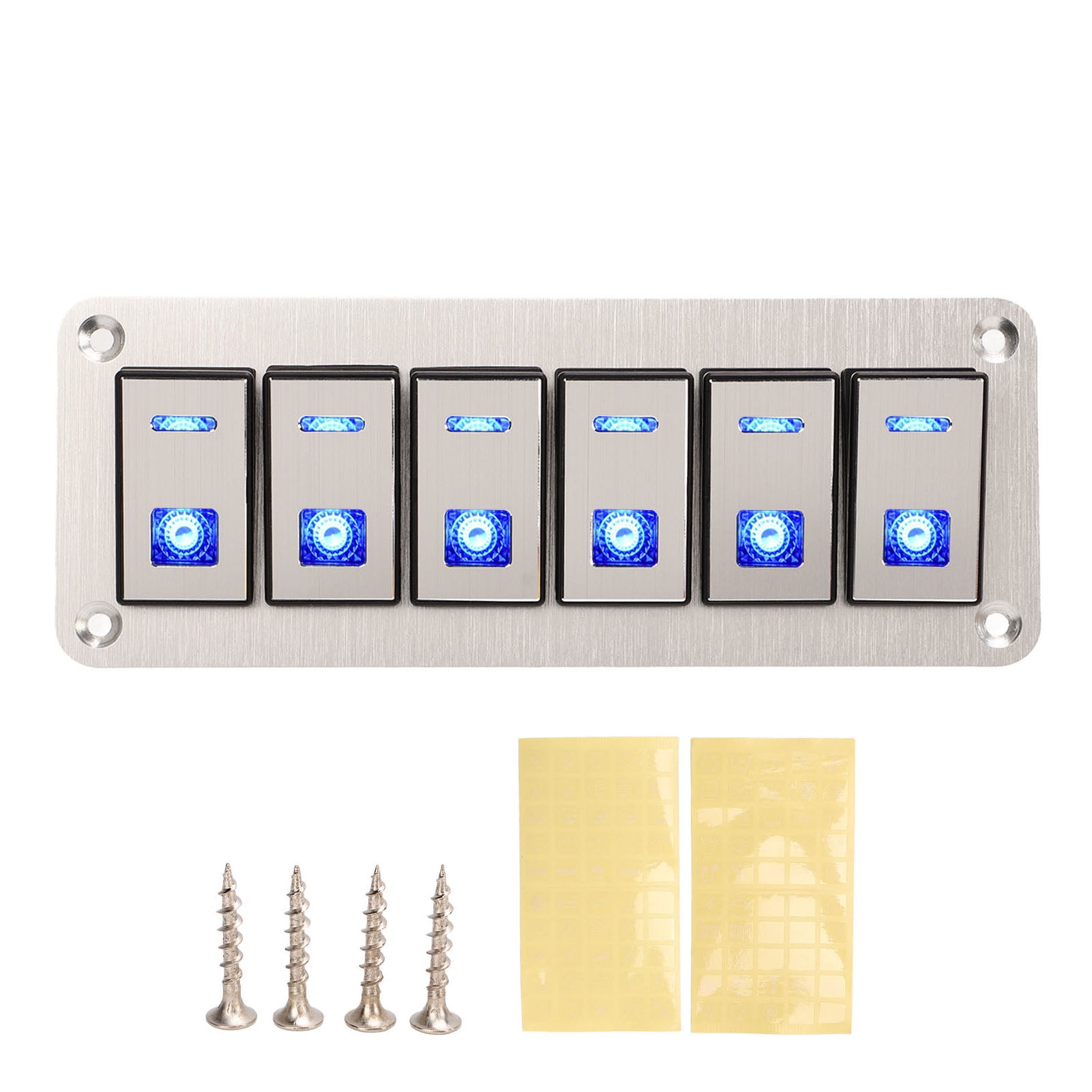 2024 6 Gang Rocker Switch Panel 12V 24V Blue LED Waterproof SPST On Off ...