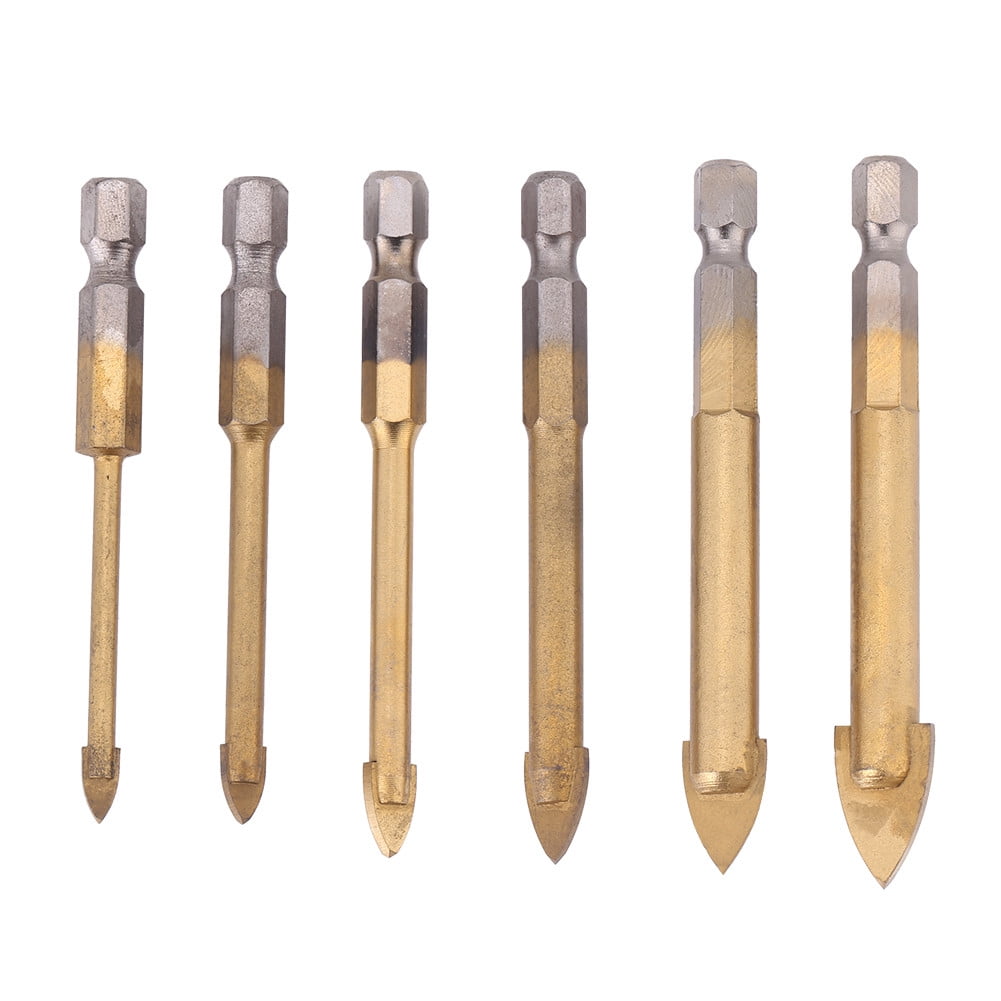 2024 6pcs/set Hex Titanium Plated Triangle Glass Drill Bits Power Tools (4/5/6/8/10/12mm)p ...