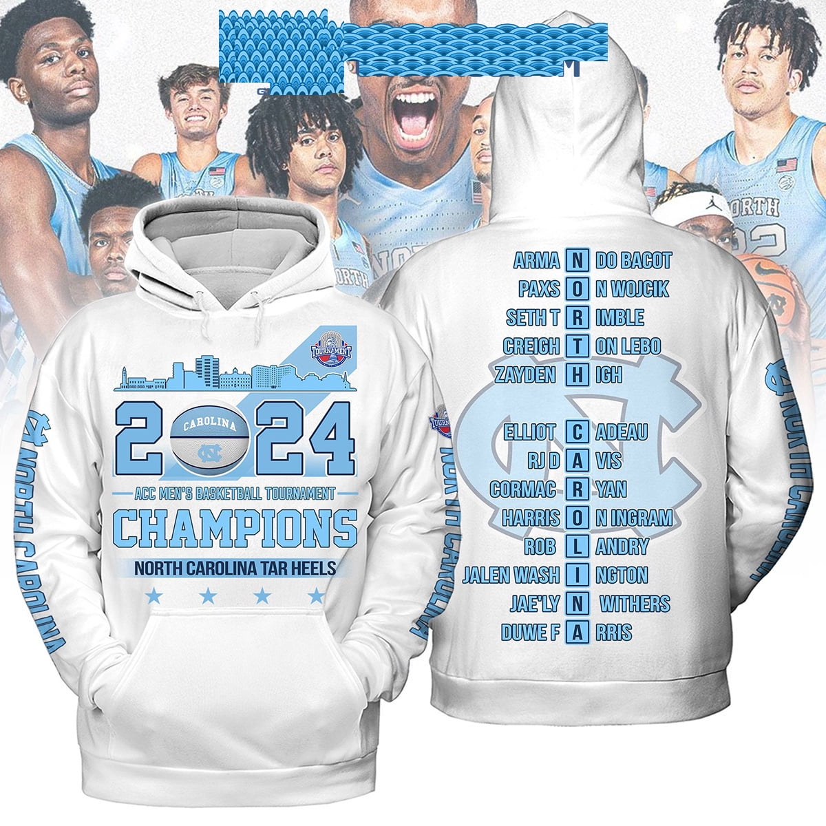 2024 ACC Mens Basketball Tournament Champions NC Tar Heels White Design ...