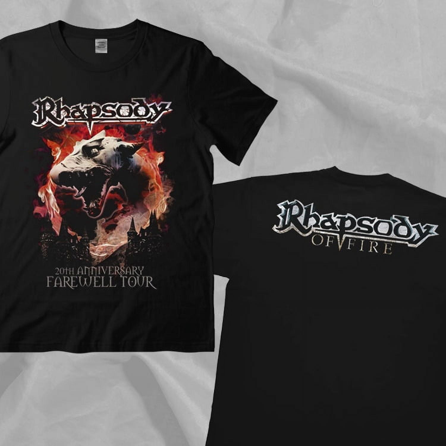 RHAPSODY OF FIRE Retro 20th ANNIVERSARY Tour Black Double Sided T-Shirt ...