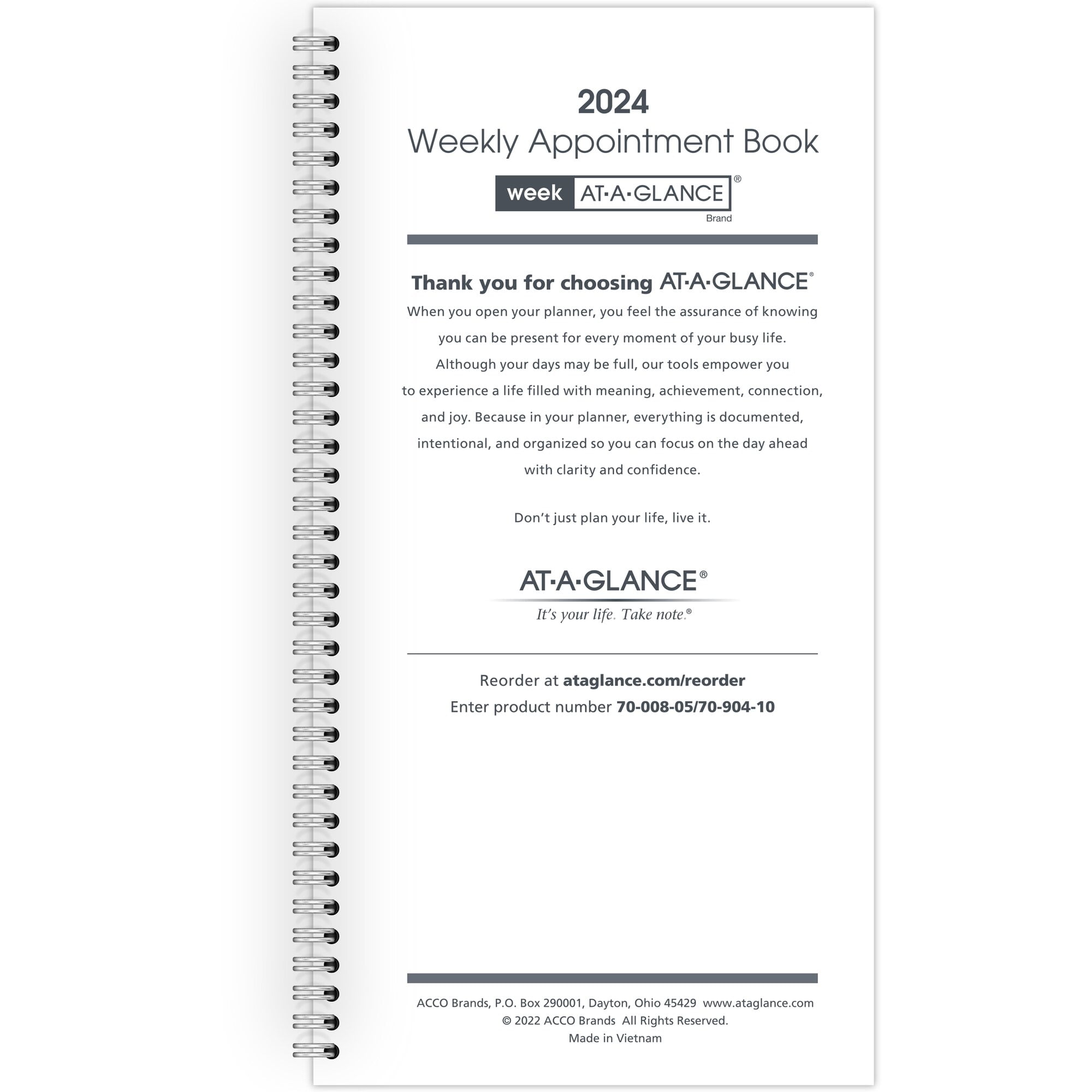 2024 AT-A-GLANCE 6.25" x 3.25" Weekly Appointment Book Refill White (70 ...