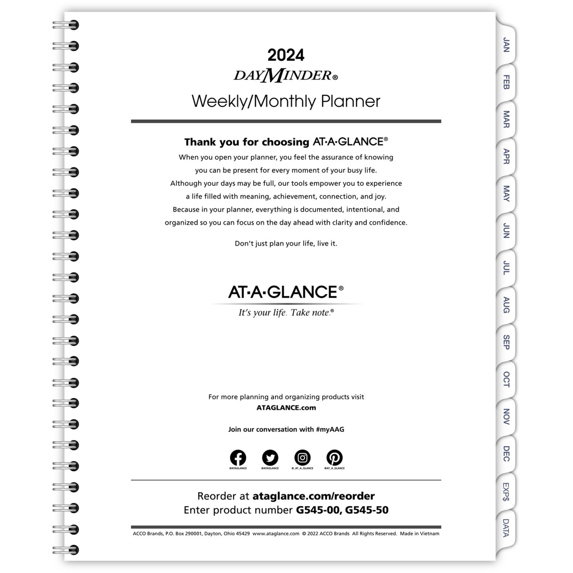 AT-A-GLANCE DayMinder Executive 2024 Weekly Monthly Refill, High ...
