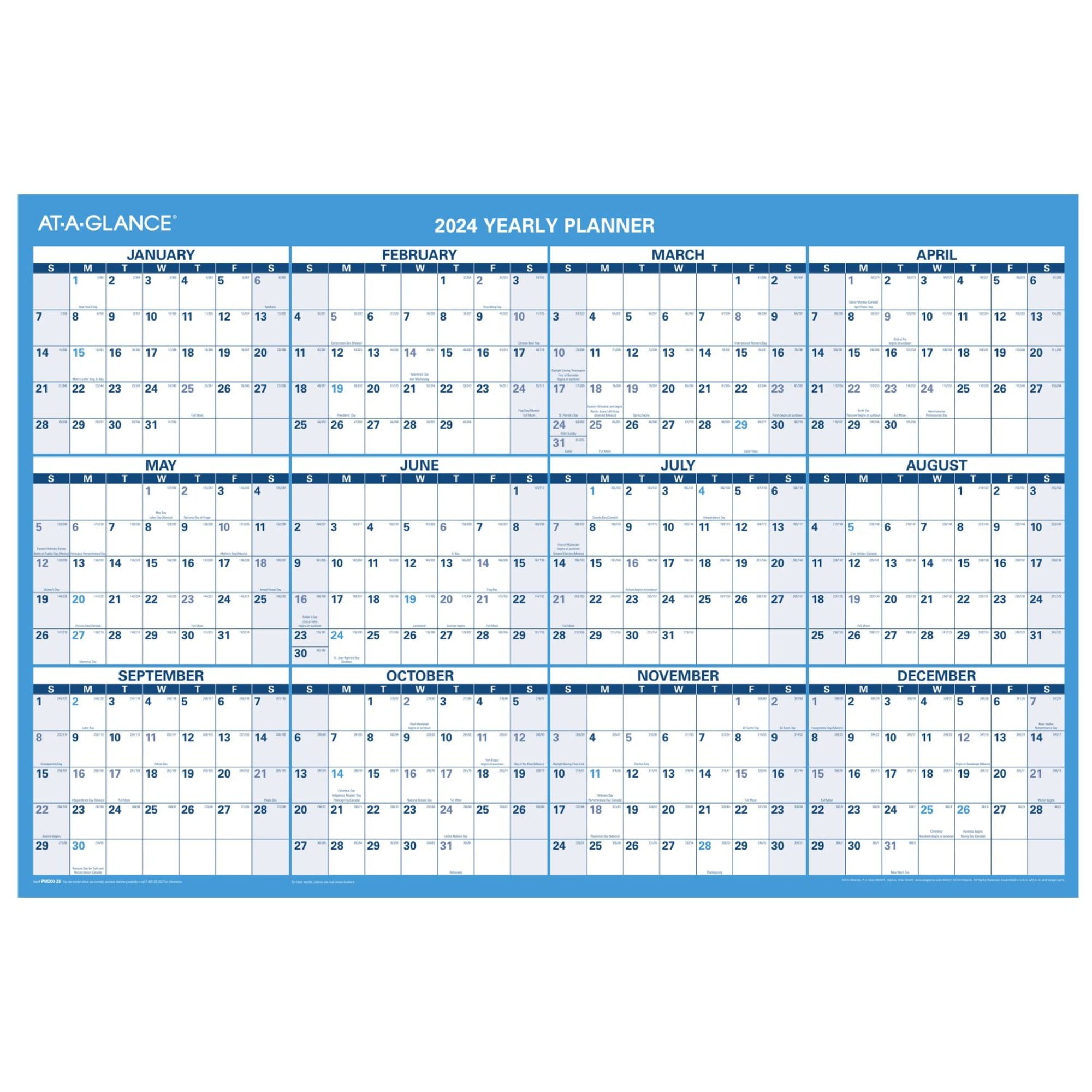 AT-A-GLANCE 2024 Oversized Office Monthly Planner, Large 36 x 24 ...