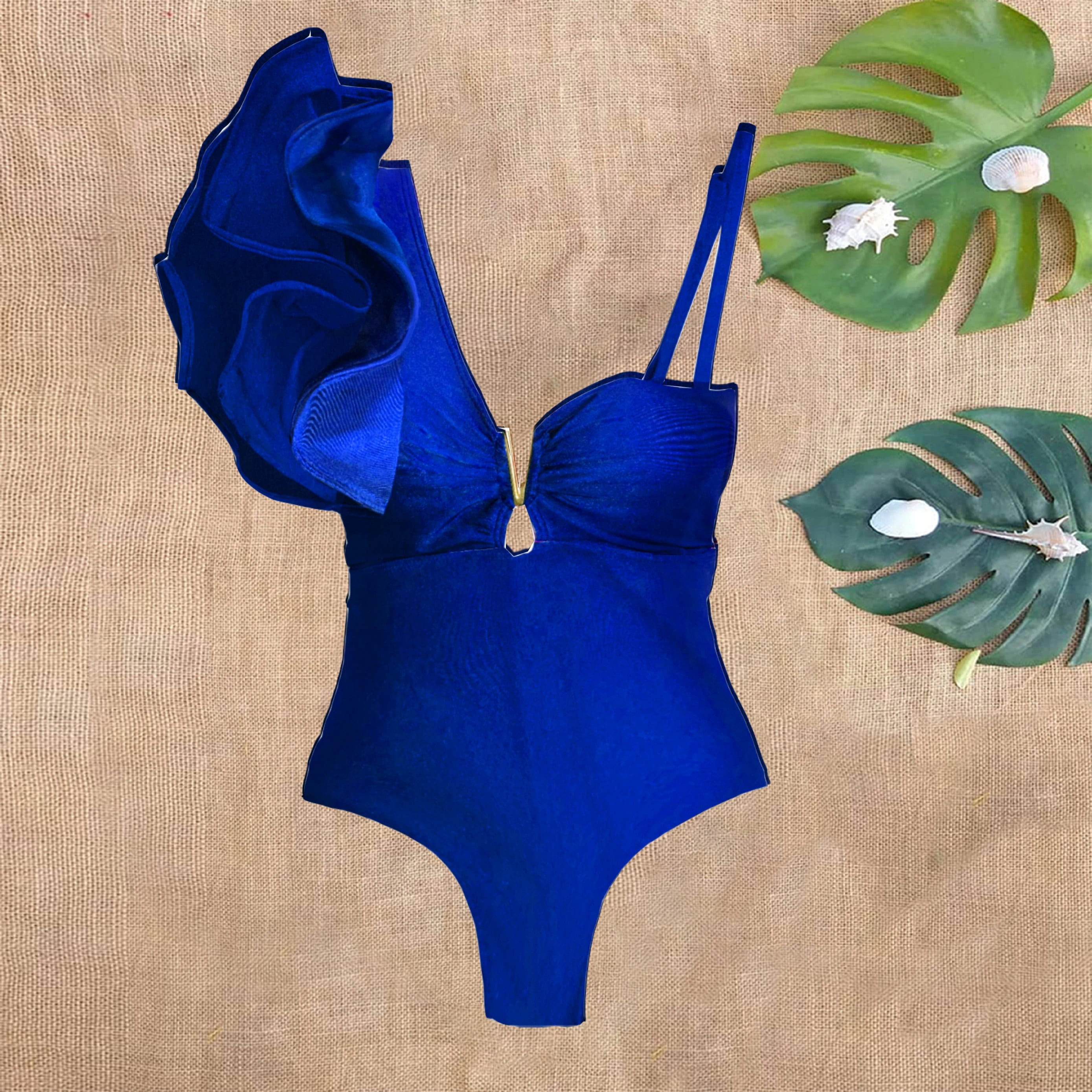 2024 Arrival Ruffle Swimwear Single Shoulder One Piece Swimsuit Women ...