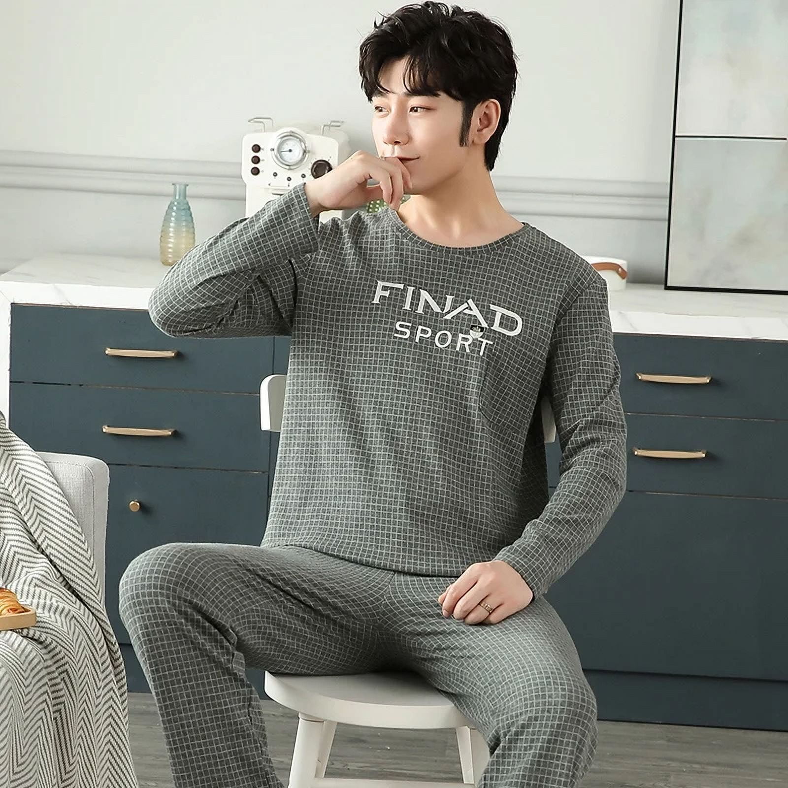 2024 Autumn Long Sleeve 100% Cotton Pajamas Sets for Men Korean Loose ...