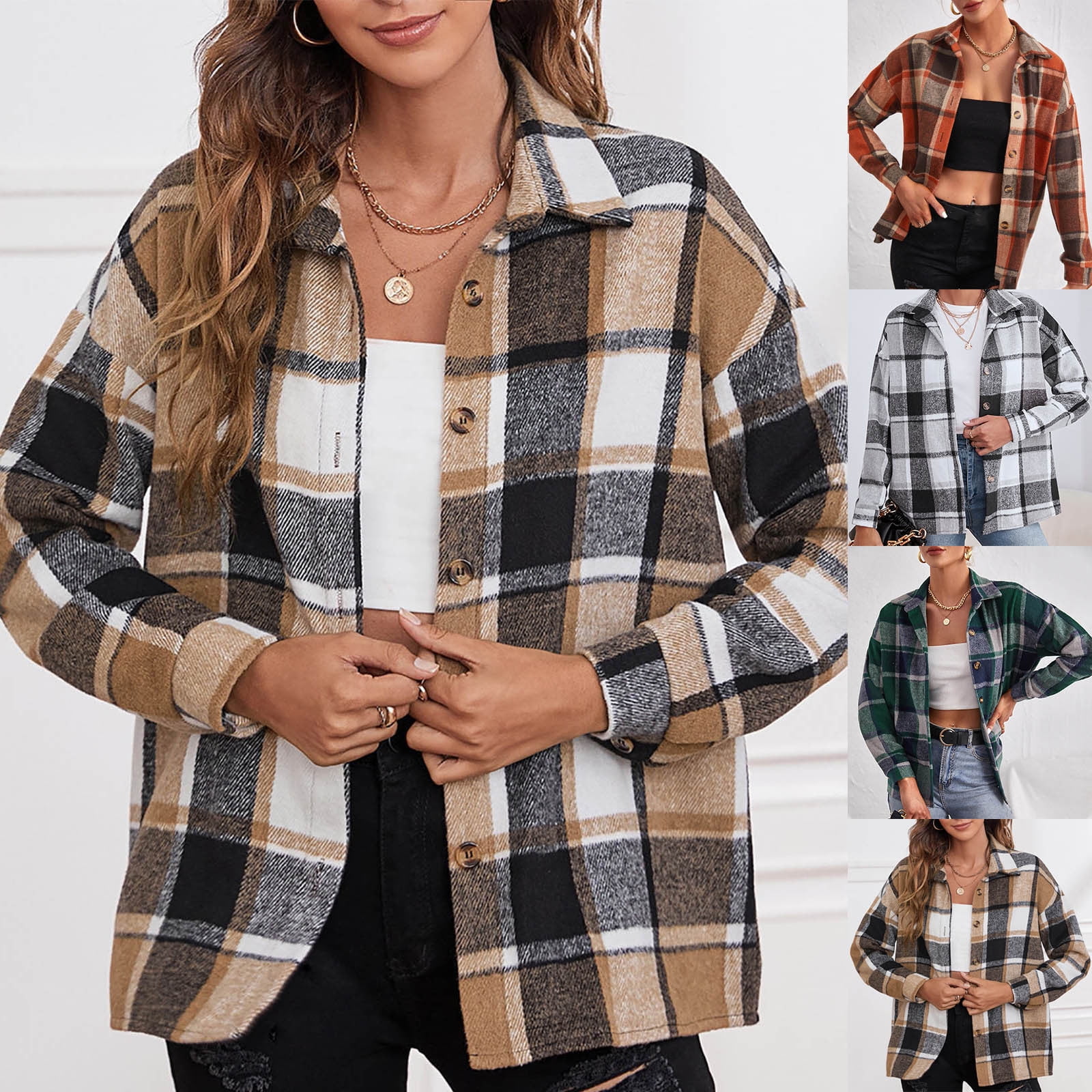 2024 Autumn and Winter Fashion Plaid Jackets for Womens Plus Size Plaid ...