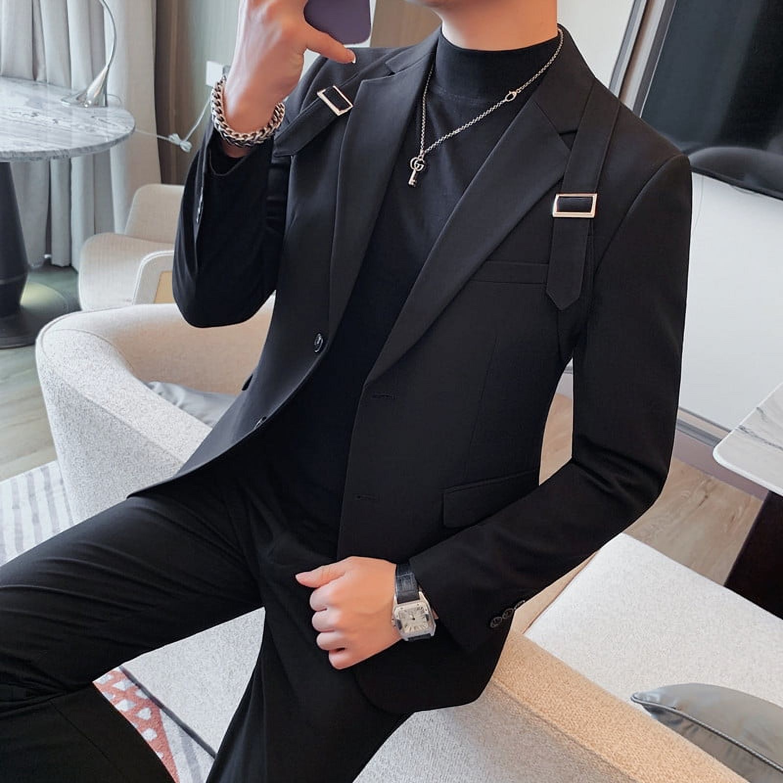 2024 Autumn Winter New Strap ration Suit Jacket for Men Fashion Slim ...