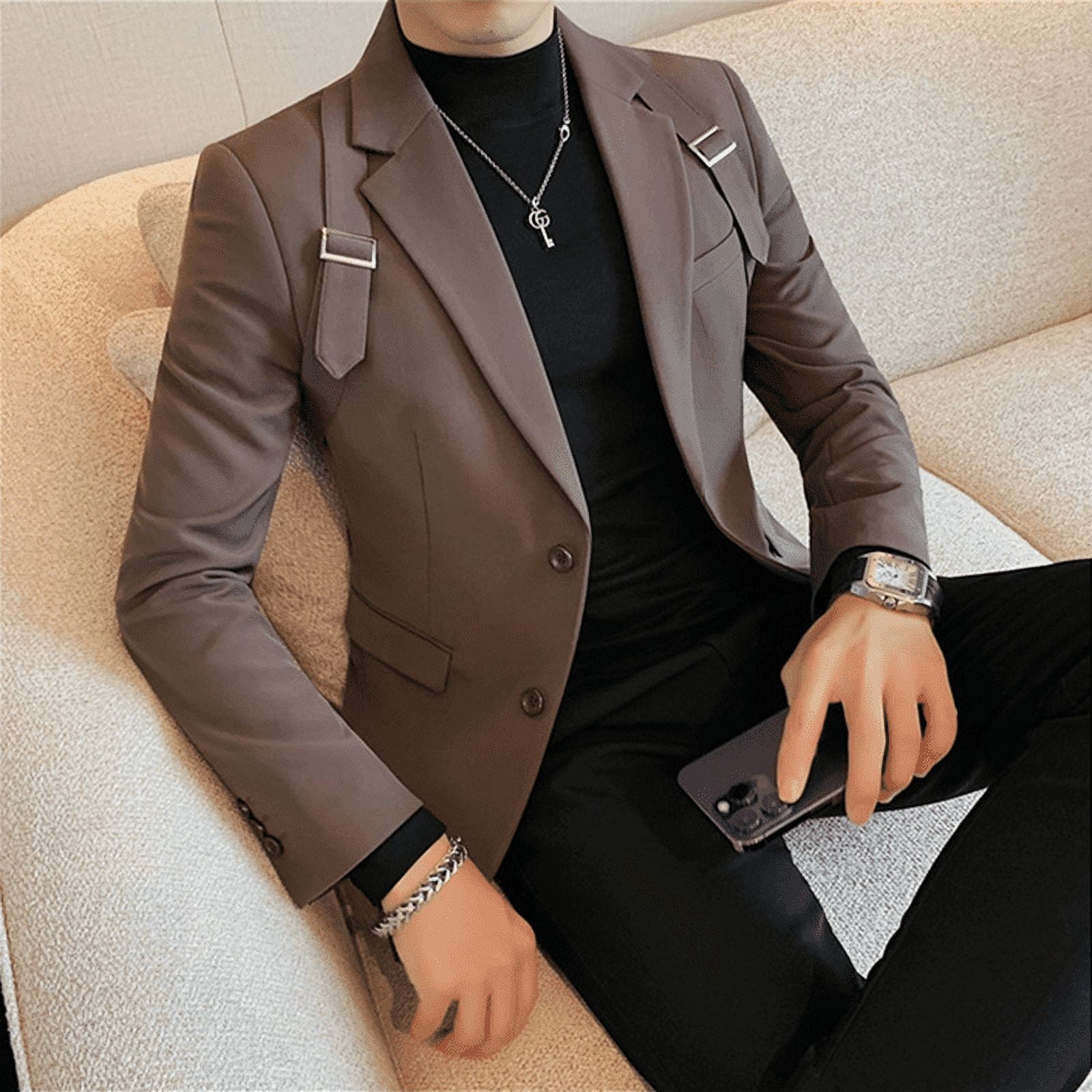2024 Autumn Winter New Strap ration Suit Jacket for Men Fashion Slim ...