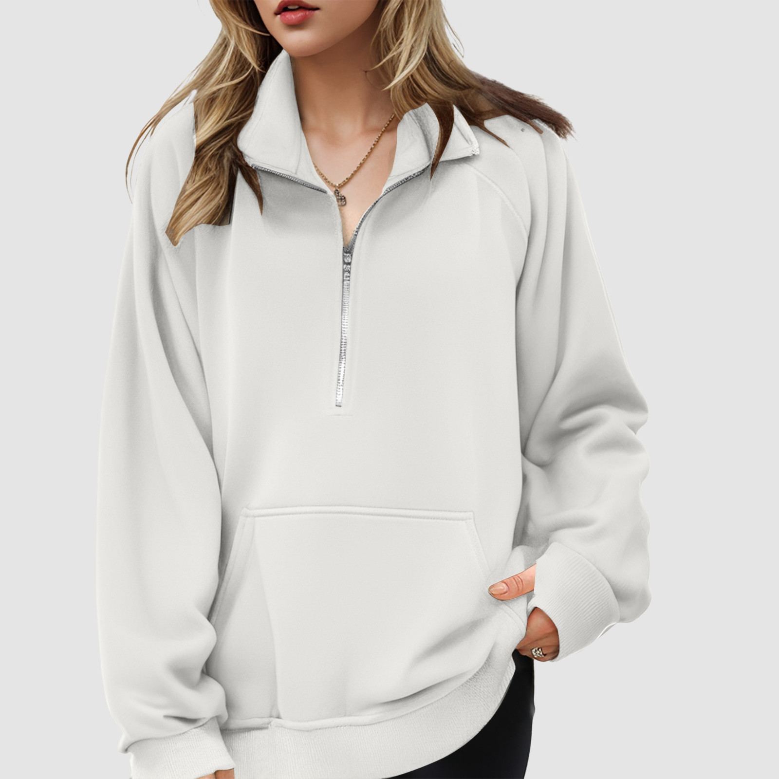 2024 Autumn/Winter Women's New Half Zipper Short Solid Color Hoodie ...